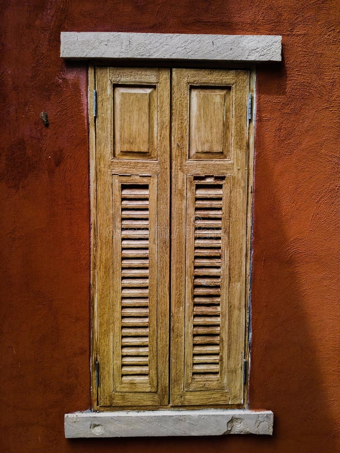 Wood Long Window and Dark Red Wall Stock Image - Image of dark ...