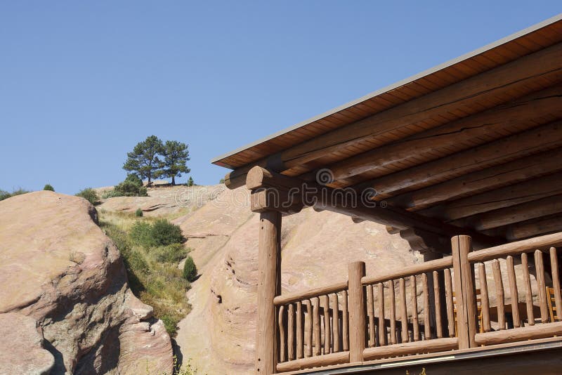 Wood Lumber Balcony by Red Stone Mountain Stock Photo - Image of rocks ...