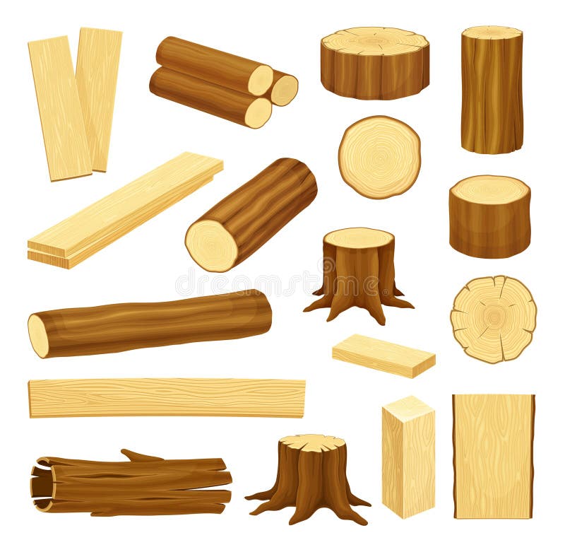 Wood and Lumber Material with Plank and Log Vector Set Stock Vector ...