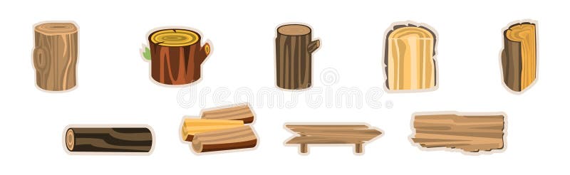 Wood and Lumber Material Sticker and Element Vector Set. Stock Vector ...