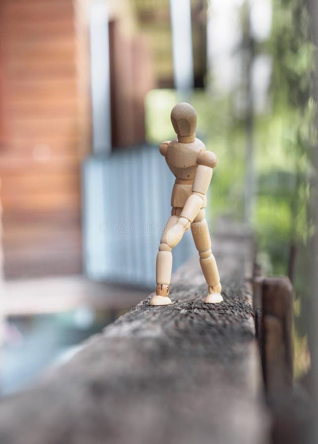 Wood Man Walk Stand on Wood Stock Image - Image of isolated, single ...