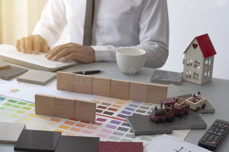 Wood Materials on Interior Work Desk and Sample of Materials ...
