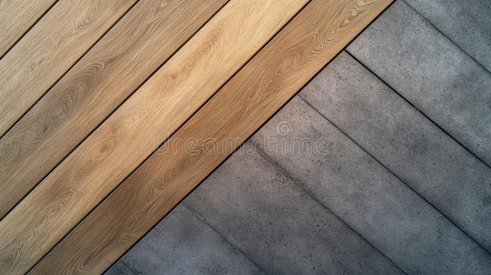 Wood Meets Concrete, Diagonal Texture Contrast, Modern Design Elements ...