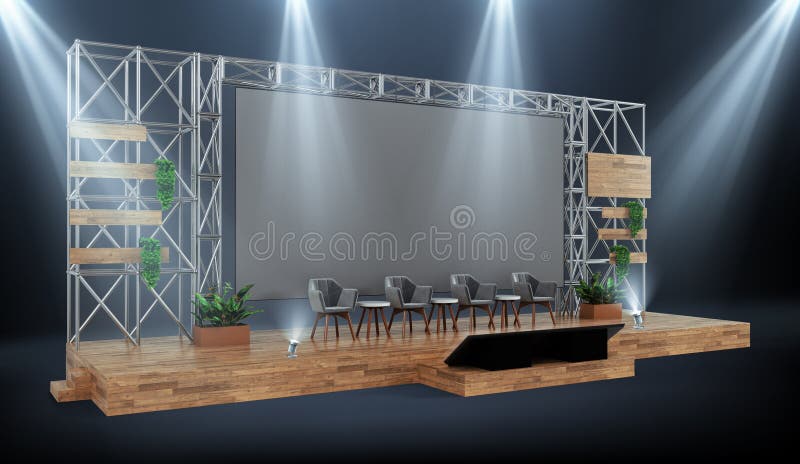 Wood and Metal Event Stage with Conference Panel Chairs, Industrial ...