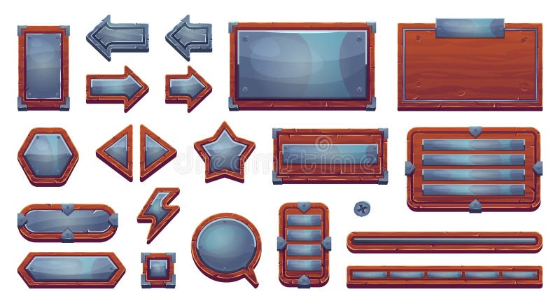 Wood Metal Game Interface. Wooden Nameplates with Iron Rivets Frames ...