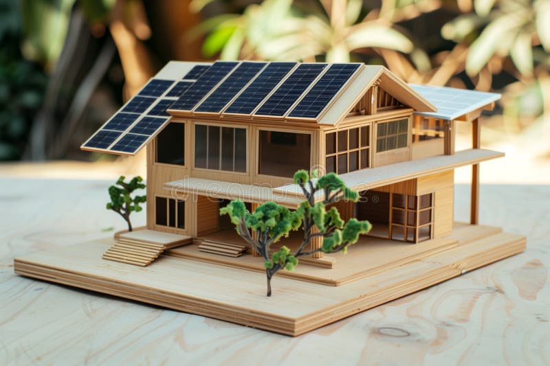 Wood Model of an Ecofriendly House with Small Solar Panels Stock Image ...