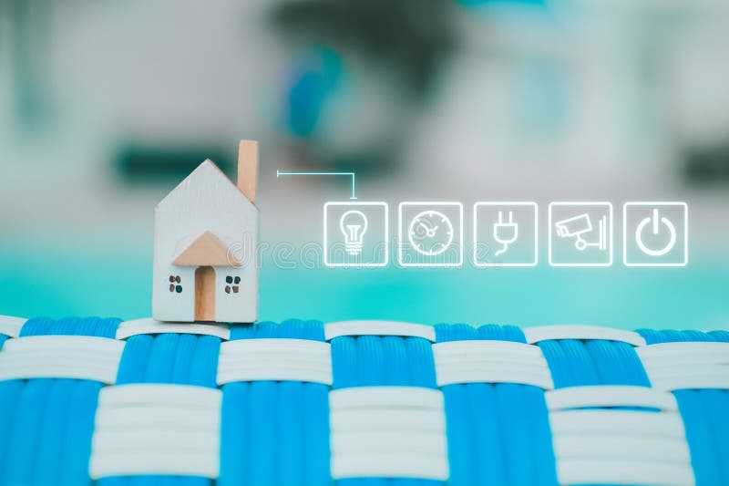 Wood Model Home with Smart Home Innovative Technology Icons. Smart Home ...