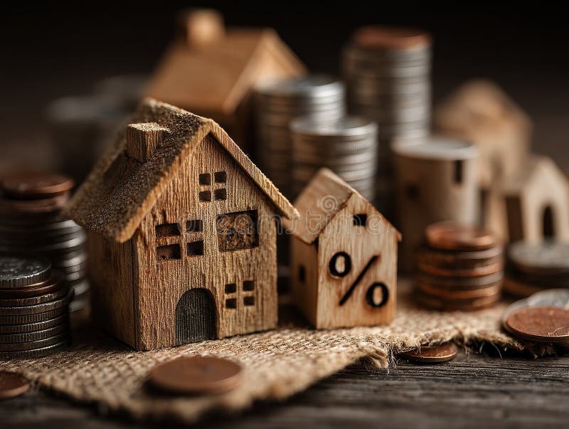 Wood Model House and Coin Stack. Real Estate Loan Concepts Stock Image ...