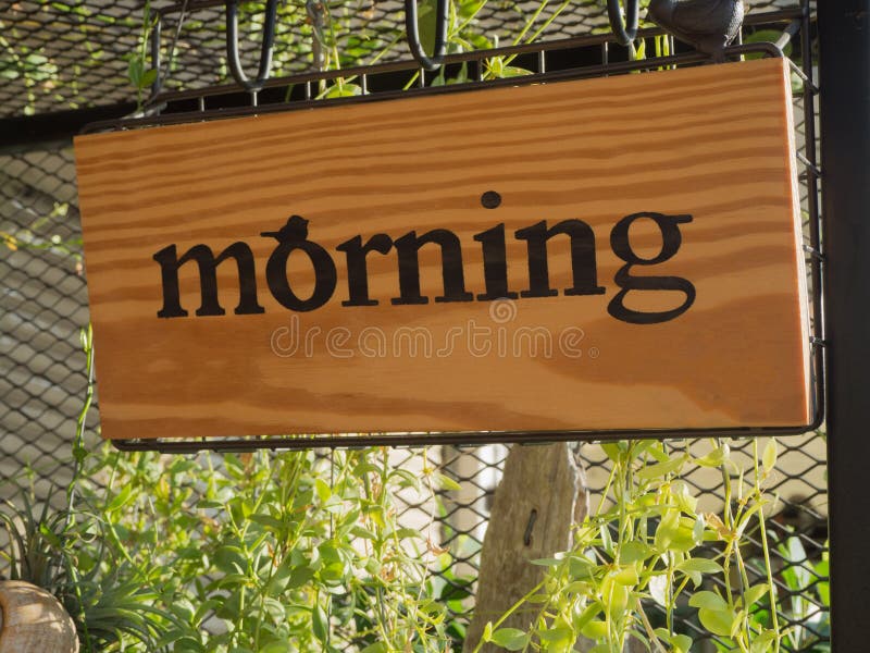 Wood morning sign board stock image. Image of nature - 85000677