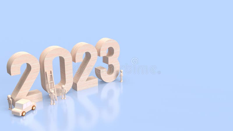 The Wood Number 2023 in Blue Background 3d Rendering Stock Illustration ...
