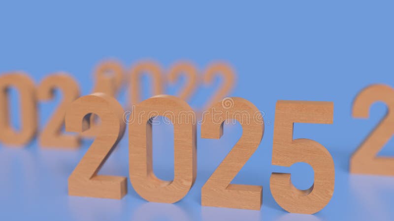 The 2025 Wood Number on Blue Background for Newyear Concept 3d ...
