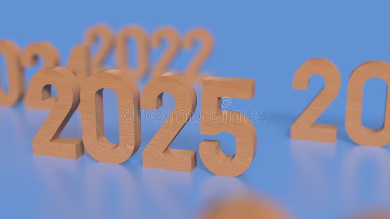 The 2025 Wood Number on Blue Background for Newyear Concept 3d ...