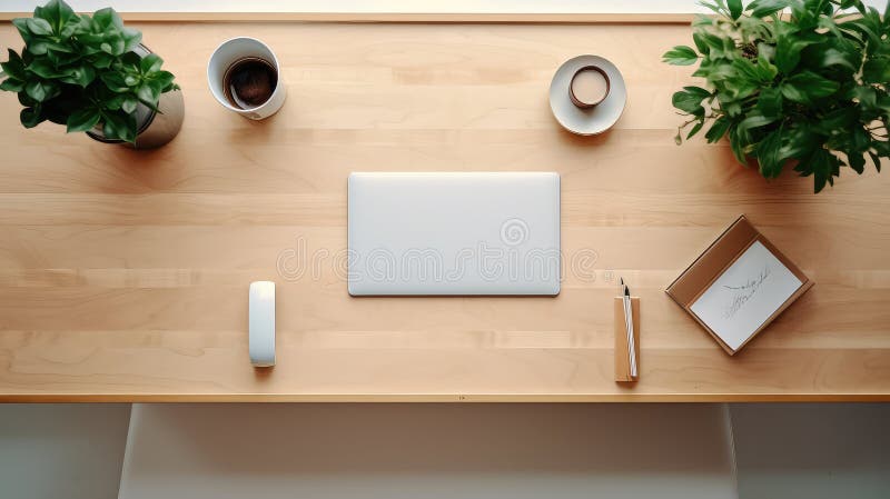 Wood Office Table from Above Stock Illustration - Illustration of ...