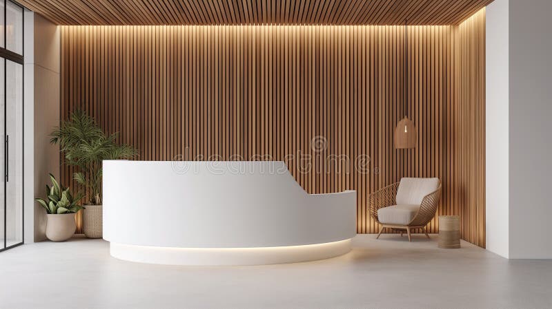 Wood-panelled Reception with Table Stock Image - Image of company ...