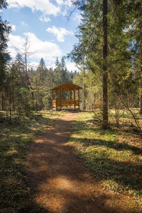 Wood Path with Shadows from Trees Leading To the Alcove Stock Photo ...