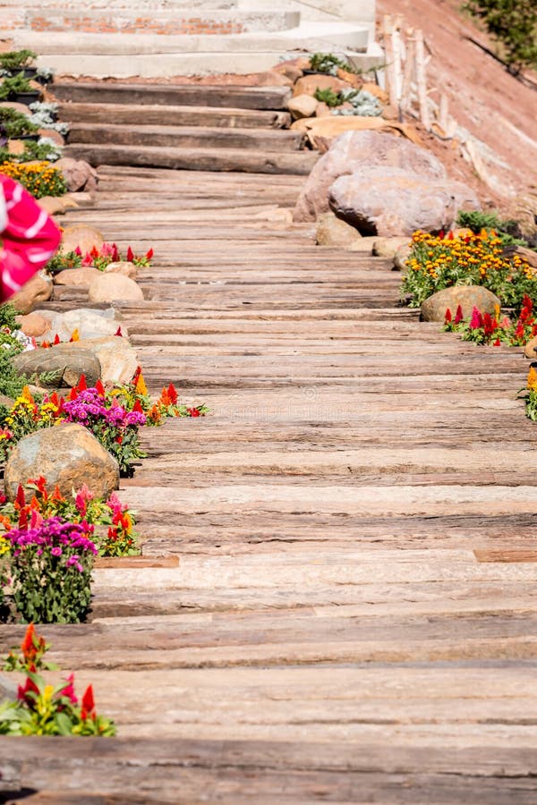 Wood pathway in the garden stock image. Image of countryside - 49409229