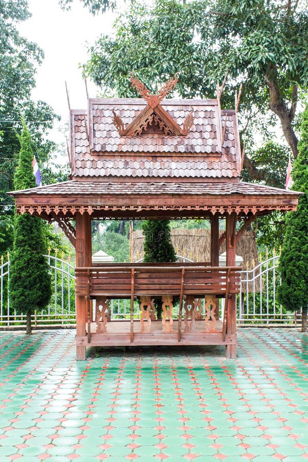 Wood pavilion, Thai style stock image. Image of bench - 43124807