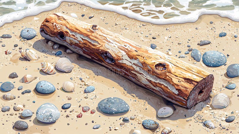 Wood and Pebbles on the Beach Stock Illustration - Illustration of ...