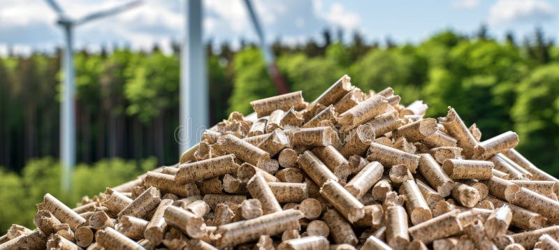 Wood Pellet Stack by Wind Turbine for Sustainable Energy Production in ...
