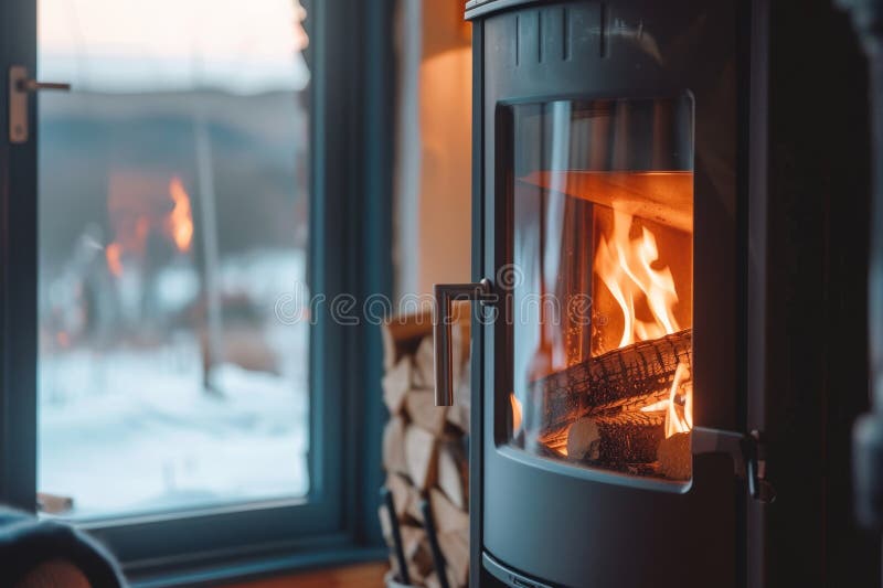 Wood Pellet Stove with Clear Window Showcasing Burning Pellets for ...