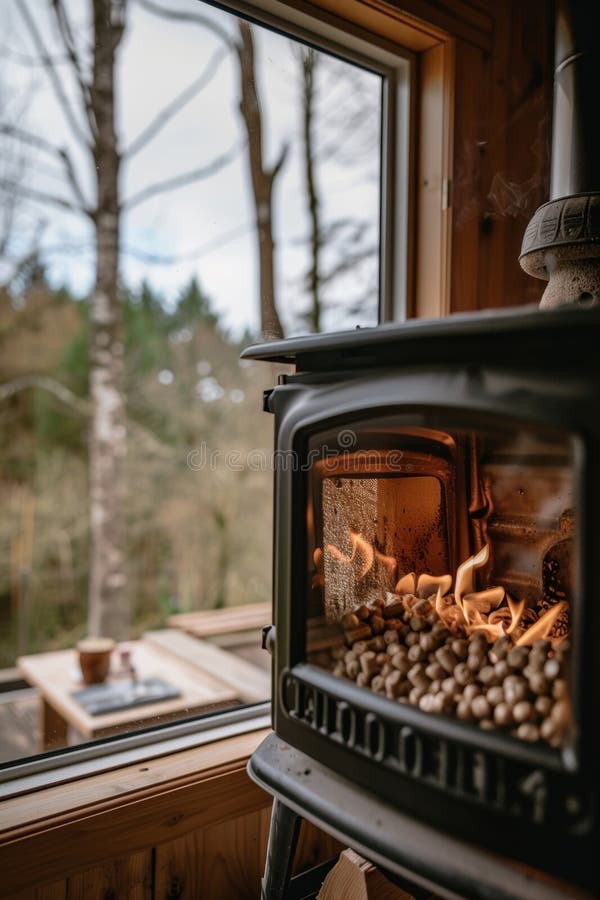 Wood Pellet Stove with Flames Visible through Glass Window for ...
