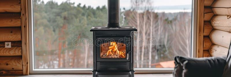 Wood Pellet Stove with Transparent Window Displaying Burning Pellets ...