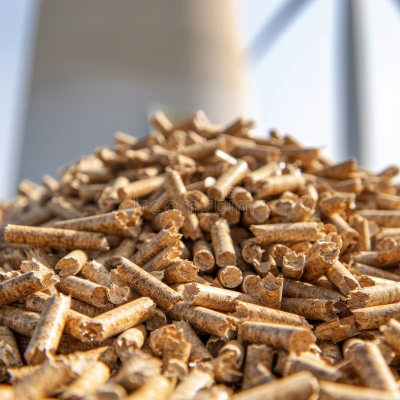 Wood Pellets Stack by Wind Turbine Harmony of Renewable Energy Sources ...