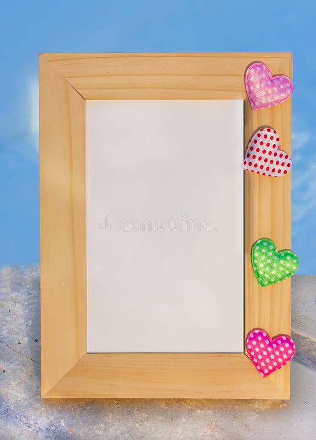 Wood Photo Frame with Multi-colored Hearts Stock Image - Image of frame ...