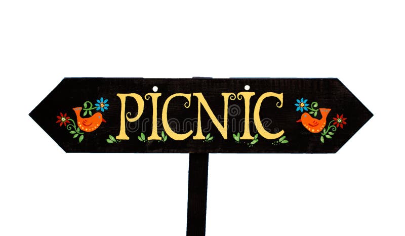Sign Picnic On Table With Lunch In Basket, Top View Stock Image - Image ...