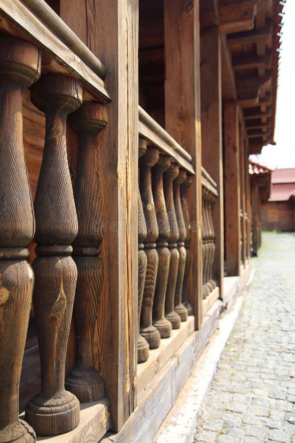 Wood Pilaster, Veranda Railing, House Made of Wood Stock Image - Image ...