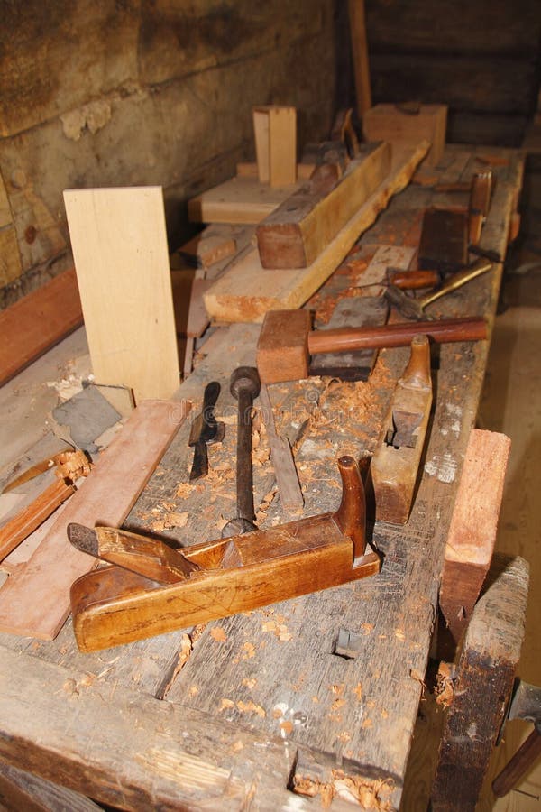 Wood Plane and table stock image. Image of tool, desk - 54543613