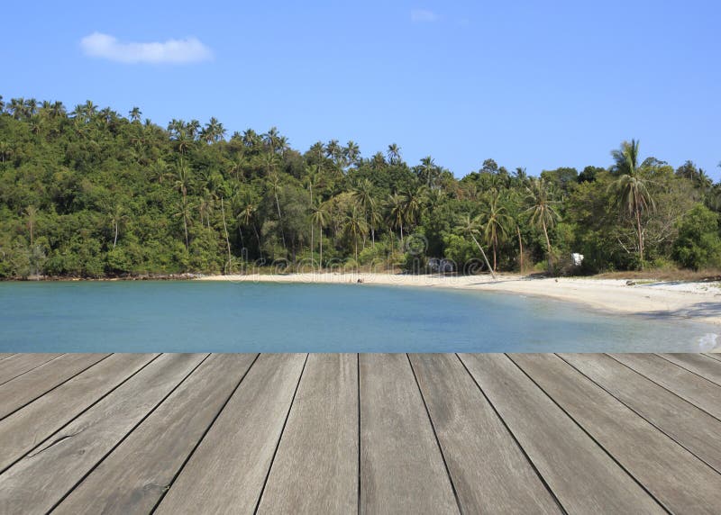 Wood Plank Over Beach with Coconut Palm Tree Stock Image - Image of ...
