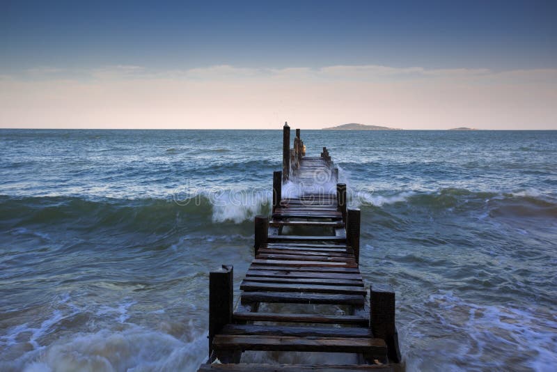 Wood Plank Road End of the Pier Stock Photo - Image of skyline, ocean ...