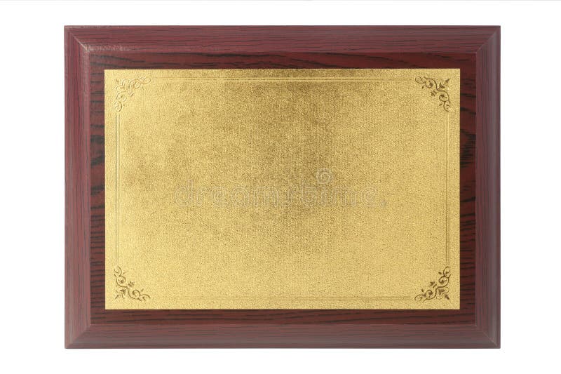 Wood Plaque with Gold Plate Stock Image - Image of board, metal: 351313215