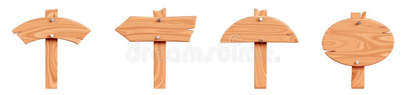 Wood Plaque Sign Collection - 3d Render Rustic Directional Markers with ...