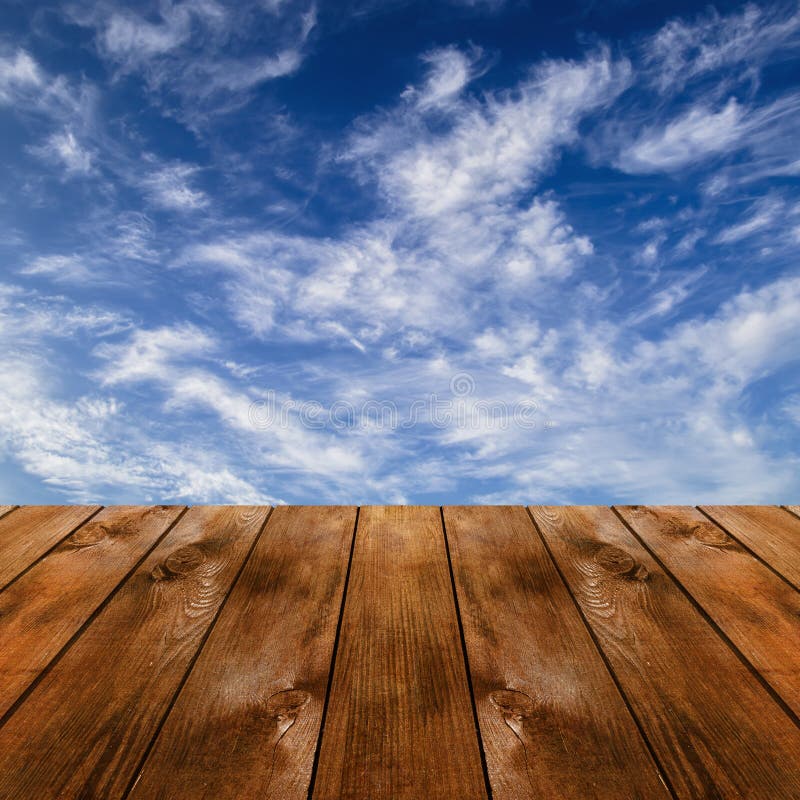 Wood Platform and Blue Sky with Clouds Stock Photo - Image of creative ...