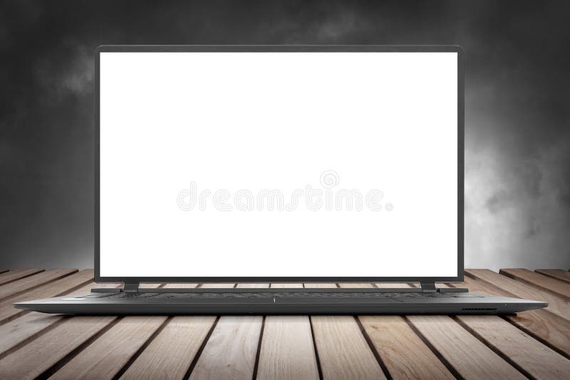 Wood platform and laptop. stock photo. Image of horizon - 78026722