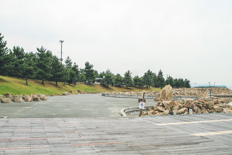 A Wood Platform at Rinku Park, Japan 14 April 2012 Stock Image - Image ...