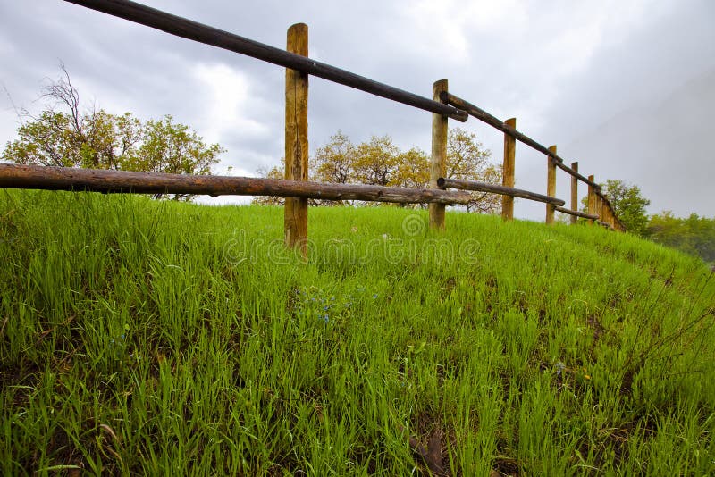 Wood Pole Fence stock image. Image of rail, pole, overcast - 16847557