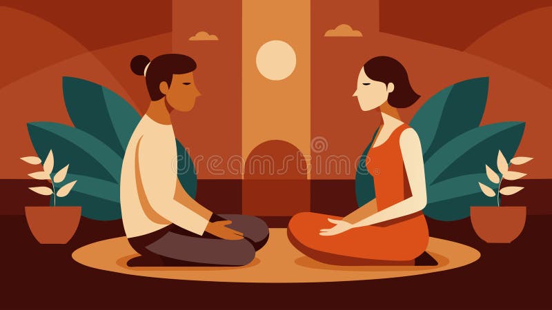 A Wood Print of Two Figures Sitting in Meditation Deep in Thought and ...