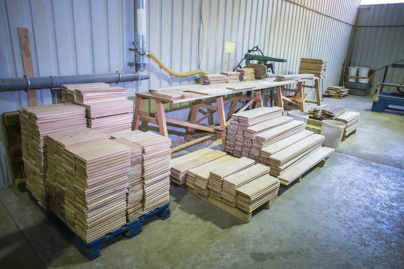 Wood Processing Factory Products Stored in Large Warehouse Stock Photo ...