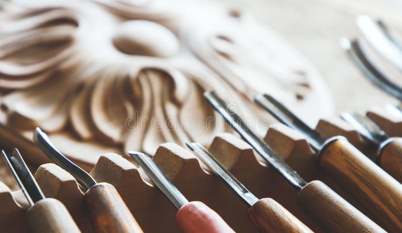 Wood Processing. Joinery Work. Wood Carving. Chisels for Carving Close ...