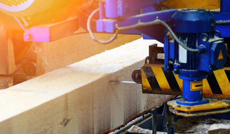 Wood Processing Machinery Cutting Large Timber in a Workshop during ...