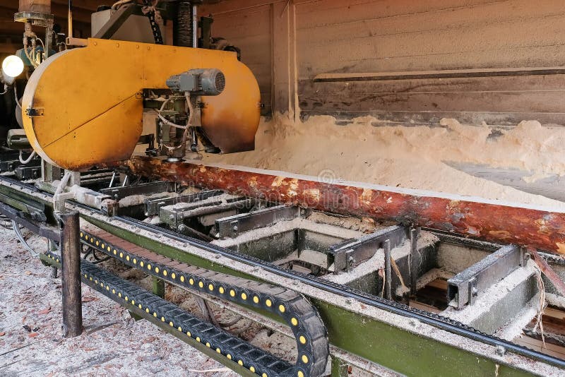 Wood Processing on Old Sawmill Equipment. Timber Industry Stock Image ...