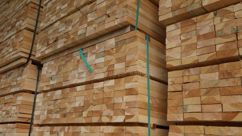 Wood Processing. Warehouse of Timber, Rows of Wooden Bar in the ...