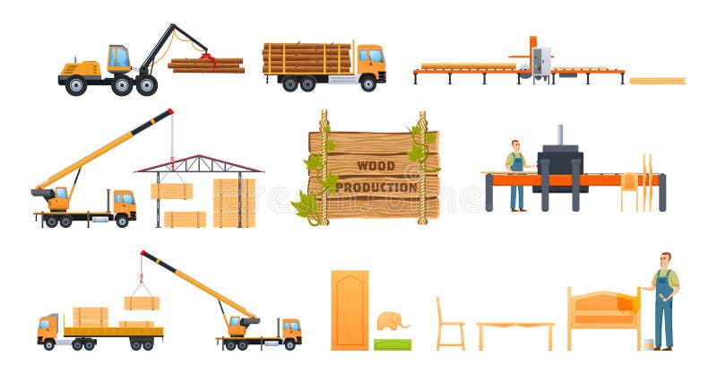 Wood Production Elements Collection Stock Vector - Illustration of ...