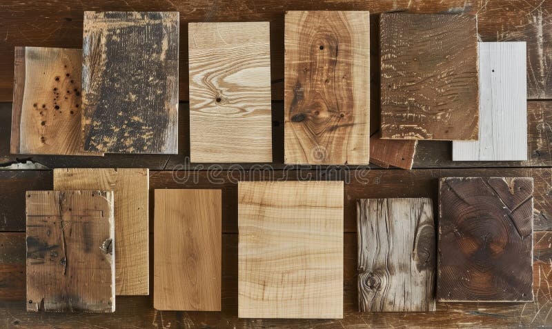 Wood Samples Arranged on a Surface Display Various Textures and Colors ...