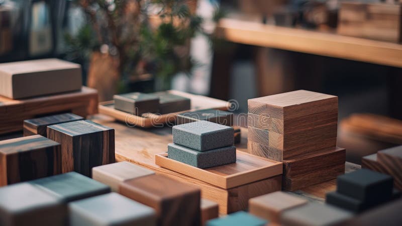 Wood Samples on Display in a Modern Interior Design Store Stock Photo ...