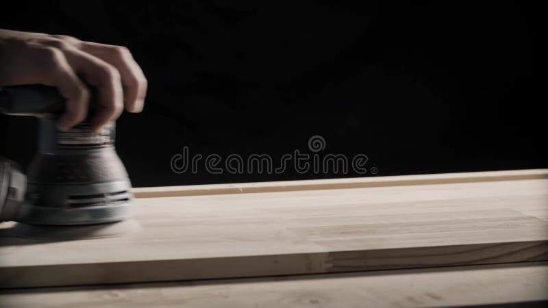 Wood Sanding Machines. Carpenter Working with Electrical Sander on ...