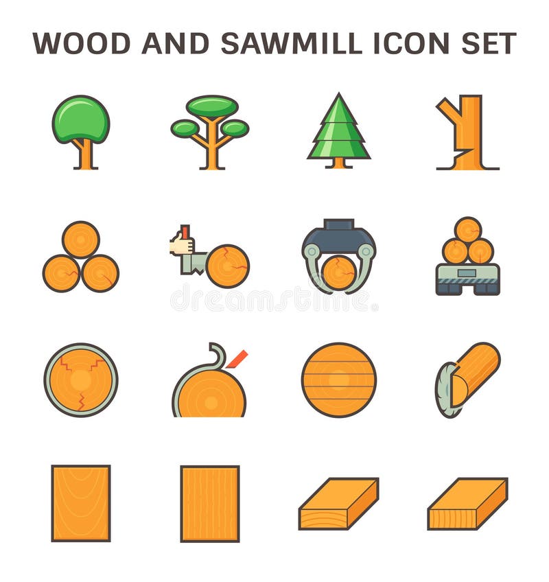 Wood and Sawmill Vector Icon Set Design Stock Illustration ...
